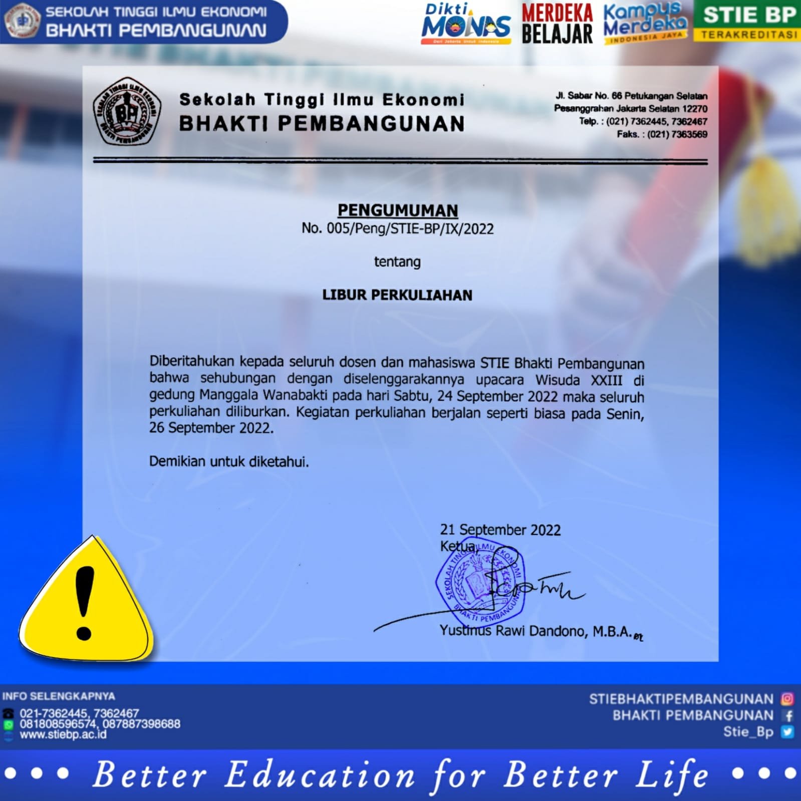 Libur Perkuliahan | STIE BHAKTI PEMBANGUNAN
